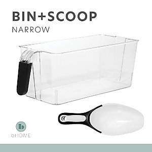 Clear Plastic Storage Bin with Scoop - Laundry Room Organization Refrigerator Freezer Ice Bin with Pull out Handle - Acrylic Organizer bHome & Co - Small