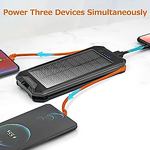 Damipow Portable Charger Solar Charger Power Bank 20000mAh with Built-in USB C & Micro B Cables, iOS Adapter, Flashlight, Waterproof External Battery Pack for for iPhone & Android