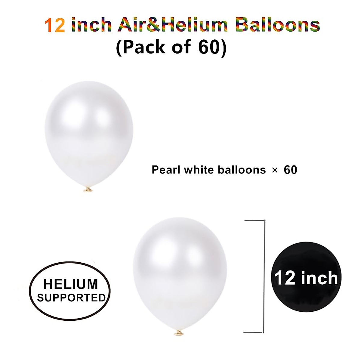12 inch Pearl White Latex Balloons, 60 pcs Thick Pearl White Balloons for Party Decorations (12inch Pearl white)