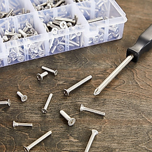 Built Industrial 400 Piece Machine Screw Assortment Kit, 304 Stainless Steel Flathead Set with #2 Phillips Driver Bit and Storage Case, 6-32, 8-32, and #10-24 Screws