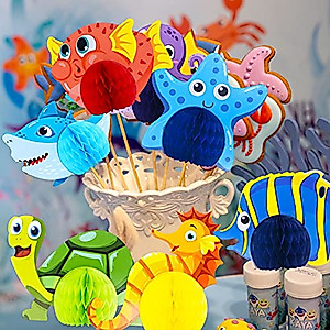 15 Pieces Sea Animal Honeycomb Centerpiece, Ocean Themed Marine Creature Decoration Table Honeycomb Party Supplies for Party Table, Birthday, Baby Shower