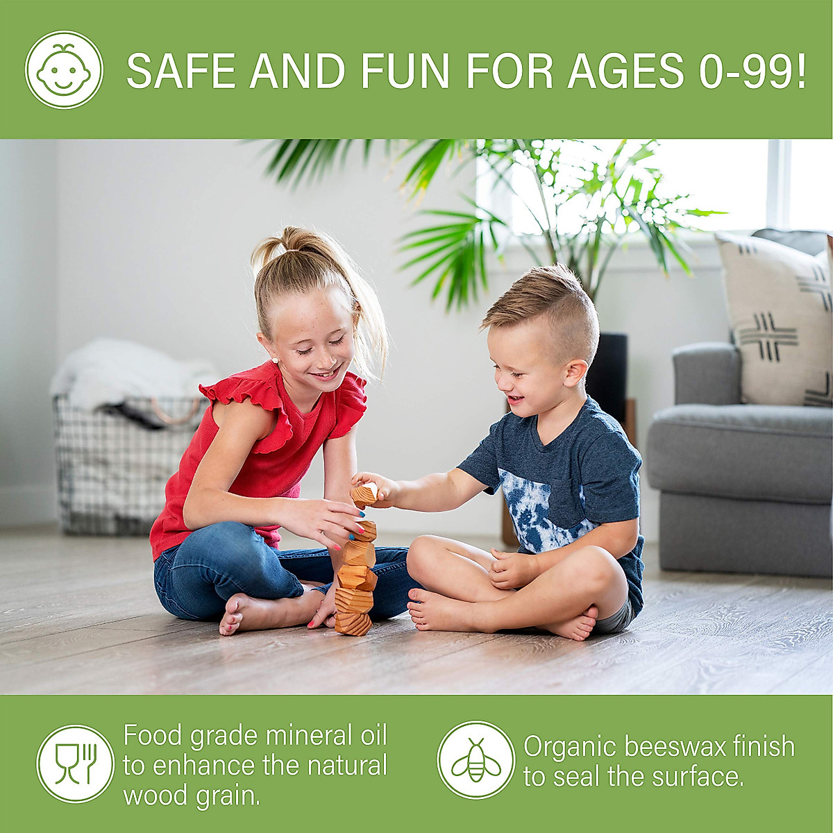 PERCHED Natural Cedar Stacking Rocks, Large Wooden Blocks, Montessori Puzzle Game, Toddler Toys For Classroom, Wood Balancing Stones Set (6 Pc)