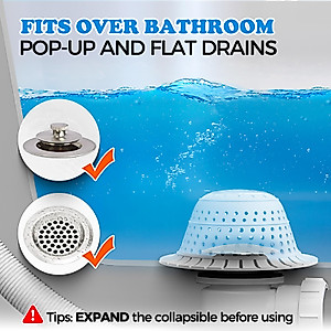 zaa 5 Pcs Bathtub & Shower Drain Hair Catcher, 2 Pack Silicone Collapsible Drain Protector, Drain Cover and 3 Snake Drain Clog Remover, for Pop-Up and Regular Drains of Tub, Shower, Bathroom
