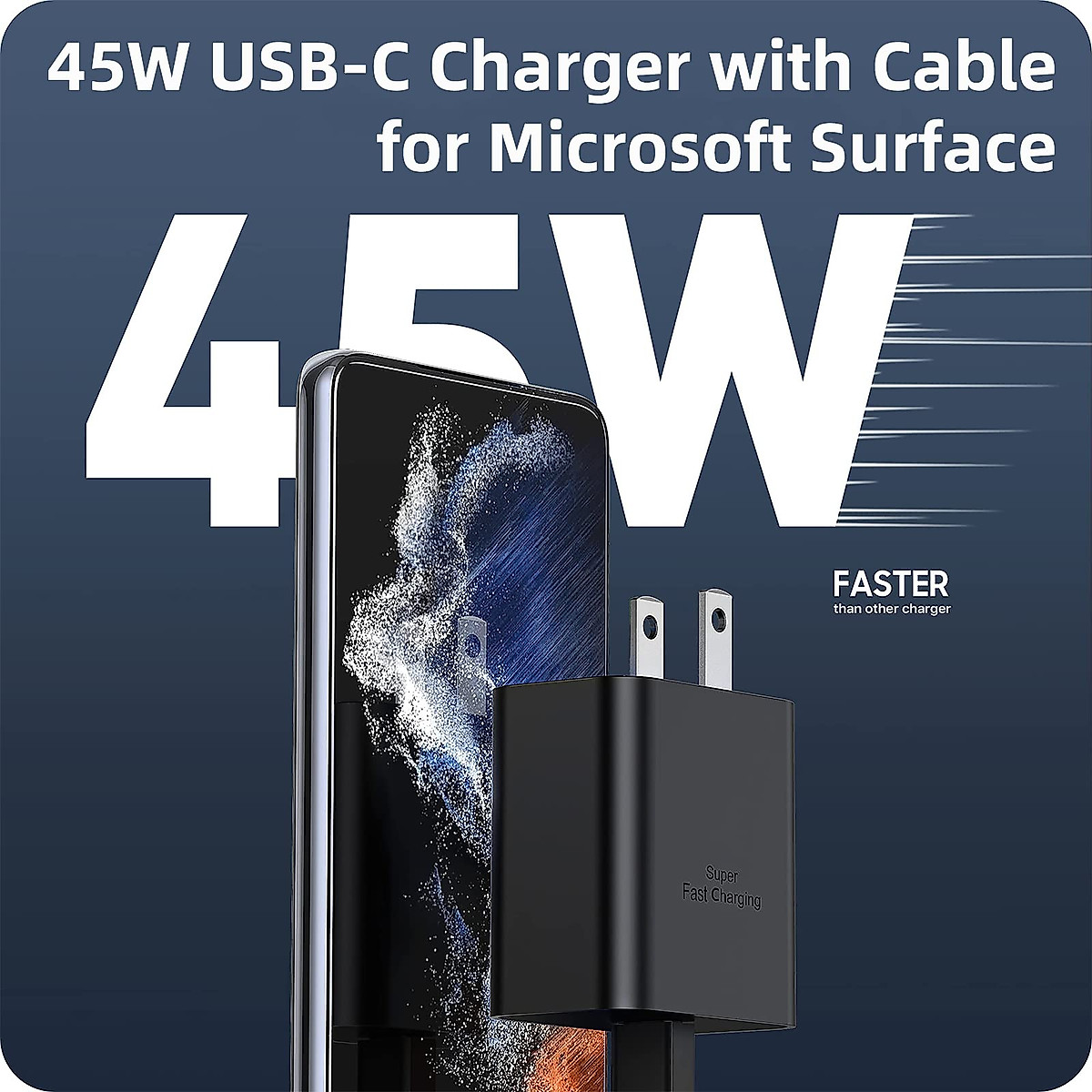 45W USB C Charger for Microsoft Surface Pro, Sisyphy Super Fast Charger with 6ft Surface Cable, GaN Tech PD3.0 QC3.0 PPS, Compatible for Surface Pro Surface Go and More USB C Laptops and Phones