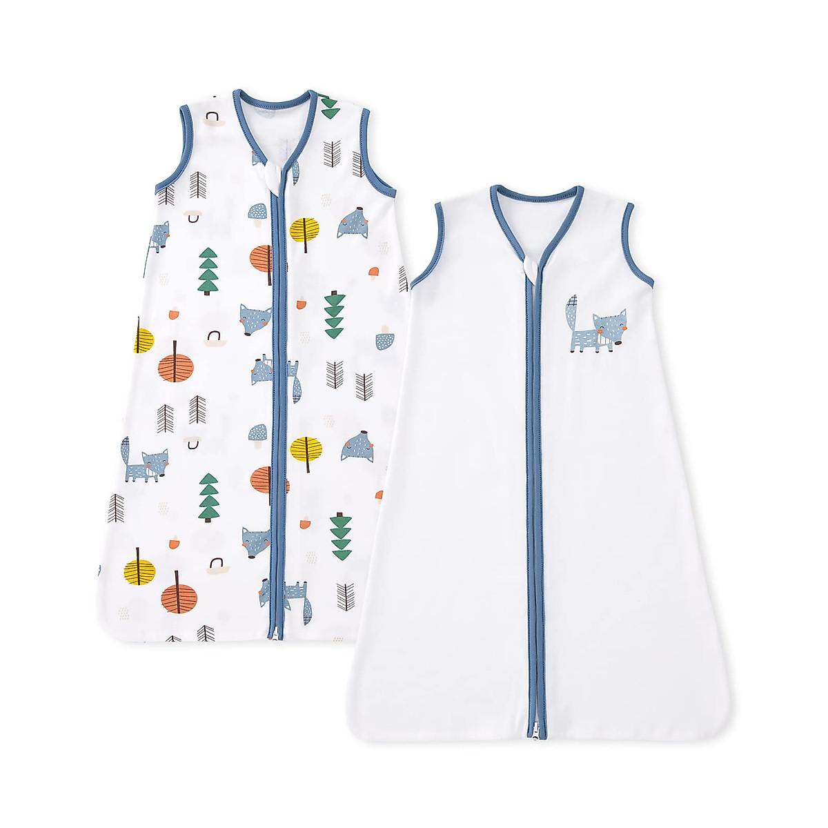 bonbonPomme Baby Sleep Sack 2 Pack -Baby Toddler Sleep Sack Sleeveless Cotton 2-Way Zipper Baby Wearable Blanket Sleeping Bag White Fox 12-18 Months