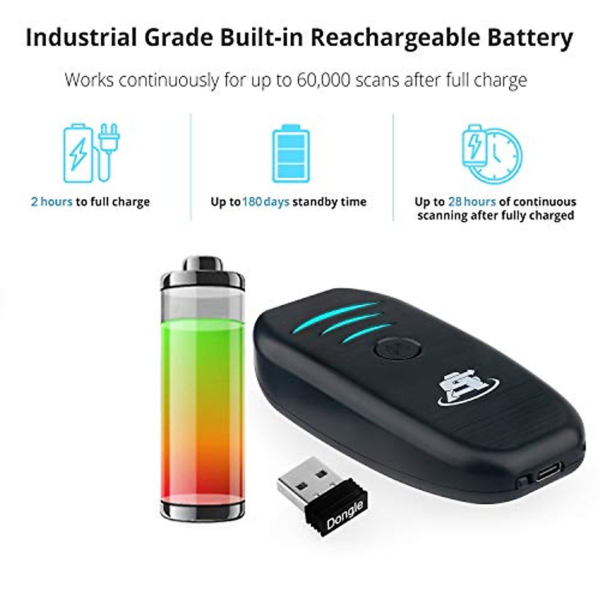 ScanAvenger Portable Mini-Wireless Bluetooth Barcode Scanner: Hand Scanners - Cordless, Rechargeable 1D & 2D Scan Gun for Inventory Management - Wireless, Handheld USB QR (1D & 2D Barcode Scanner)
