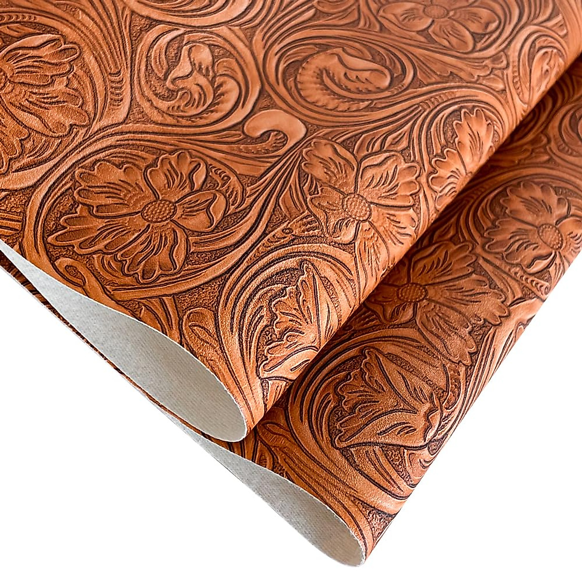HYANG Orange Retro Floral Faux Leather Roll for Earrings Purses Making, 11.8" x 53" with Textured Synthetic Fabric Sheets for DIY Bows Wallet Sewing Crafts