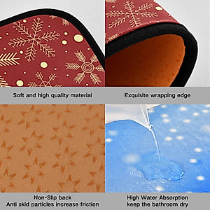 Pfrewn Red Golden Snowflakes Kitchen Rug and Mat Set of 2 Anti Fatigue Non Slip Washable Winter Christmas Glitter Snow Runner Rugs Floor Mats for X-mas Holiday Kitchen Laundry Room Home Decor
