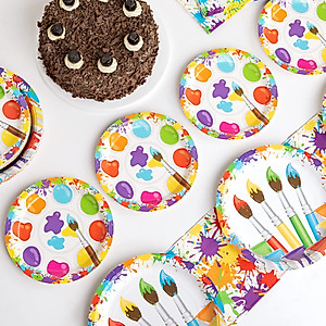 DECORLIFE Paint Party Supplies Serve 24, Paint Party Decorations Plates and Napkins Sets, Art Birthday Party Decorations for Kids Adults, 96 PCS