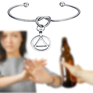BAUNA Recovery Alcoholics Anonymous Cuff Bracelet 12 Step Jewelry Alcoholics Anonymous Gifts Alcoholics Anonymous Symbol Pendant Sobriety Gift Sponsor Gift (Alcoholics Anonymous Cuff Bracelet)