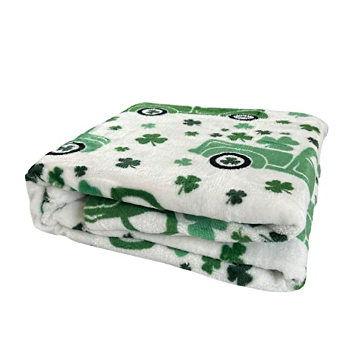 St. Patrick's Day Throw Blanket: Decorative Truck Full of Luck with Shamrock Clovers on Distressed Background Cozy Fuzzy Fleece Decorative Accent for Couch Sofa Chair Bed or Dorm (Irish Go Lucky)