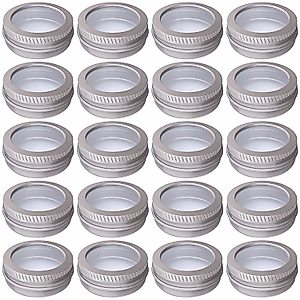 0.5 Ounce Aluminum Tin Jar 15 ml Refillable Containers Clear Top Screw Lid Round Tin Container Bottle 20 Pcs for Cosmetic,Lip Balm, Cream