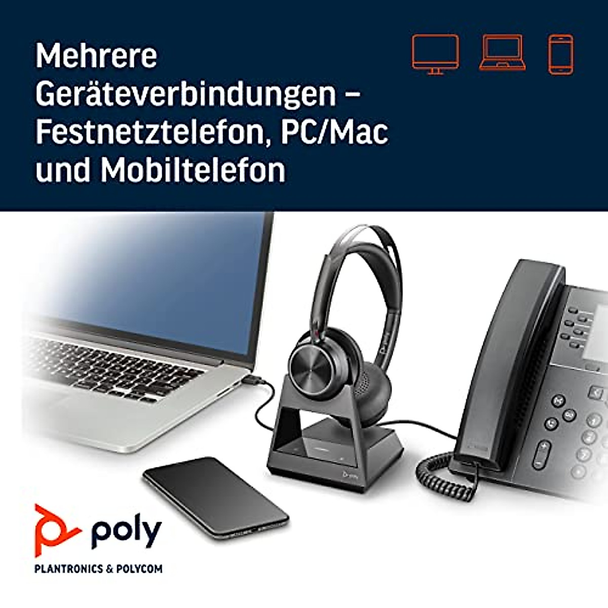 Poly - Voyager Focus 2 Office USB-A (Plantronics) - Bluetooth Dual-Ear (Stereo) Headset with Boom Mic - USB-A PC/Mac/Desk Phone Compatible - Active Noise Canceling - Works with Teams, Zoom & More