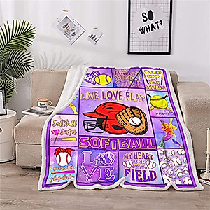 Softball Gifts for Girls, Softball Blanket 60"X50", Softball Blankets Gift for Girls, Softball Player Sport Lover Throw Blanket for Women, Soft Lightweight Softball Throw Blanket for Couch Bed