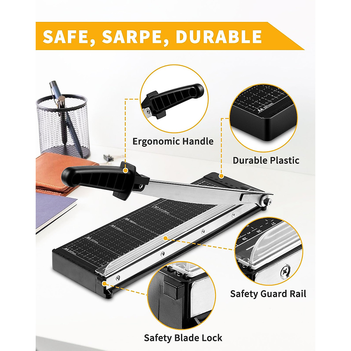 MAKEASY Paper Cutter 12 Inch, Guillotine Paper Cutter with 8 to 10 Sheet Capacity, Heavy Duty Paper Cutter for Cardstock, Paper Trimmer for Crafting, Classroom and Office