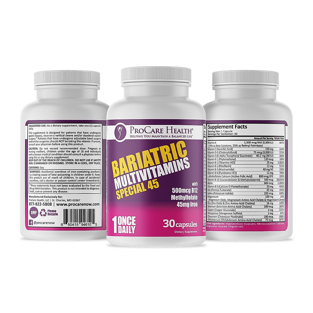 ProCare Health | Bariatric Multivitamin | Special 45 | Capsule | 30 Count | One a Day | 1 Month Supply