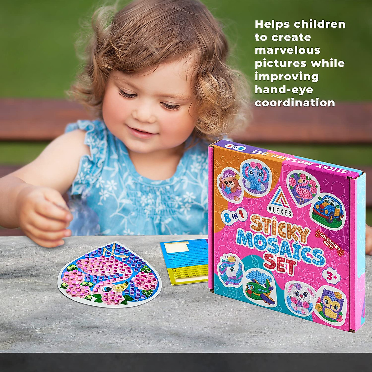 ALEXES Mosaic Sticker Art Kits for Kids - Sticky Number Mosaic - Sticker Mosaics for Kids - Stick Together Mosaic Sticker Poster - Sticky Mosaic for Kids Set 3