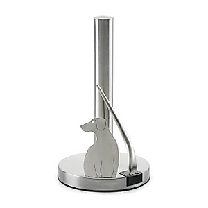 Everyday Solutions Woof Paper Towel Holder - Stainless Steel, Countertop Paper Towel Dispenser - with Tension-Spring for Single Handed Use - Featuring Cute Animal Tail Design - Great for Pet Lovers