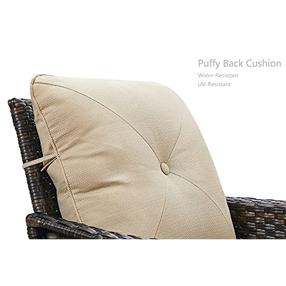 Rilyson Rocking Chair Outdoor，Patio Wicker Rocker Chair Porch Lawn Rocking Chair Deep Seating with Cushion (Brown/Beige)