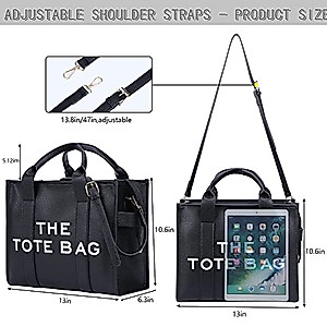 Work Tote Bags for Women - Trendy Personalized Oversized PU Leather Tote Bag Large Capacity Top-Handle Shoulder Crossbody Bags (A Black)