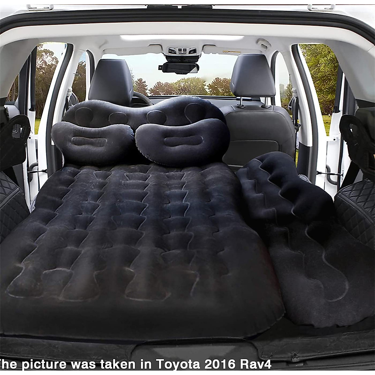 CALOER Thicked Inflatable Car Air Mattress with Pocket,Headboard,Pillows and Air Pump (Portable)-Camping Inflation Bed Travel Air Bed Car Back Seat-Blow Up Air Mattress - Car Bed fits Car, SUV Black