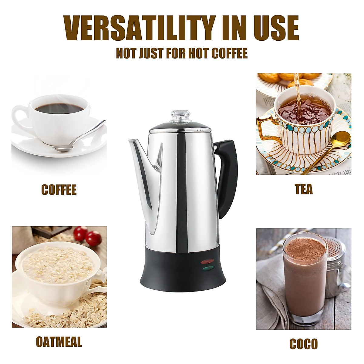 APOXCON 12 Cup Electric Coffee Percolator with ETL Approval Stainless Steel Coffee Maker with Two Heat Resistant Glass Knob One Of Them for Replacement Classic Look Cord-Less Sever Coffee Pot