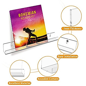 6 Pack Vinyl Record Display Shelf with Record Outer Sleeves, LASZOLA 3 Size Acrylic Record Wall Mount Holder Display Rack Clear Floating Shelves with Album Protector Sleeves - 7inch, 12inch, 15inch