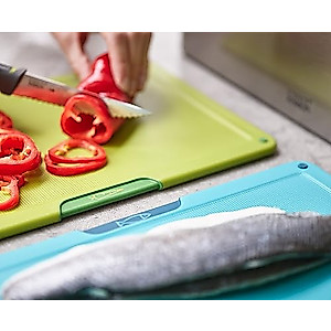 Joseph Joseph Folio Icon 4-Piece Multi Colour coded Cutting Board Set, Stainless Steel Slimline case for organized Kitchen storage, Silver