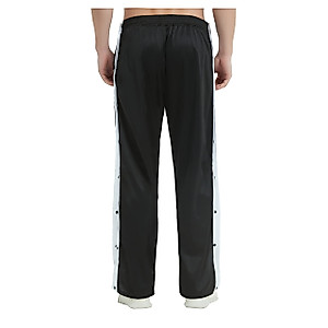 THWEI Mens Tear Away Basketball Pants Casual High Split Snap Button Post Surgery Sweatpants Black M