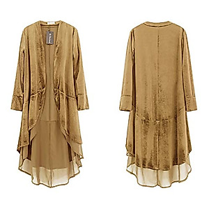 R.Vivimos Womens Ruffled Asymmetric Long Velvet Blazers Coat Casual Jackets (Medium, Khaki)