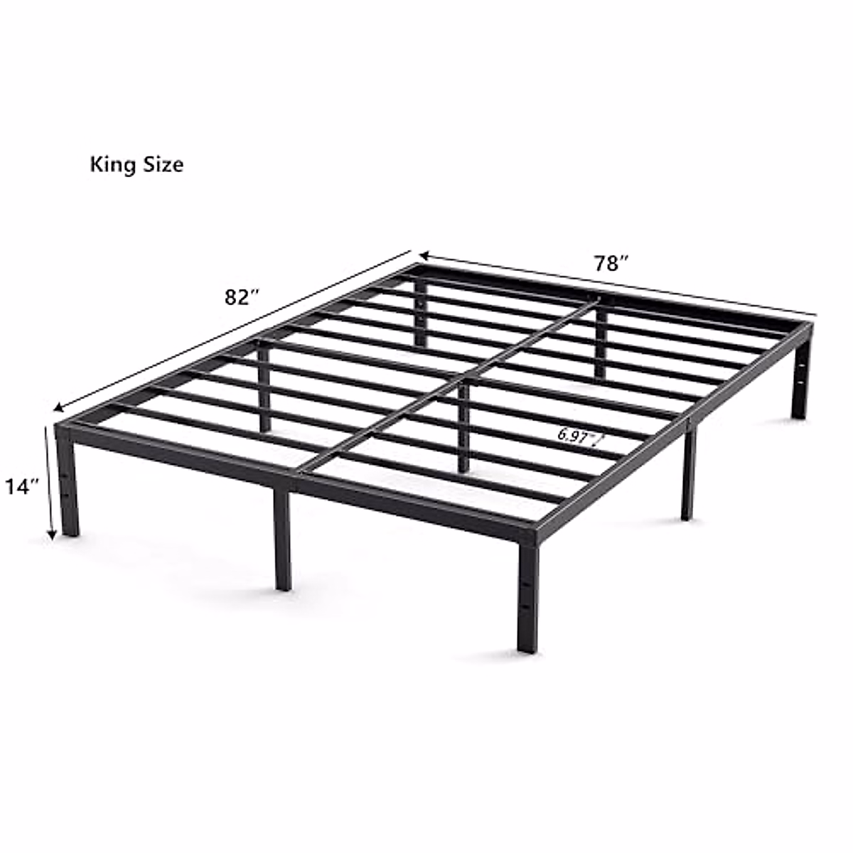 Minimalist Studio Metal Bed Frame – Heavy Duty Mattress Foundation with Anti-Slip Steel Slat Support, Durable Platform Base with Underbed Storage, Easy Assembly (King)