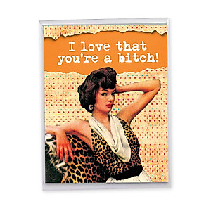 NobleWorks - 1 Jumbo Funny Card for Birthdays (8.5 x 11 Inch) - Cartoon Joke, Humor Bday Card with Envelope - Younger B-tch J9699