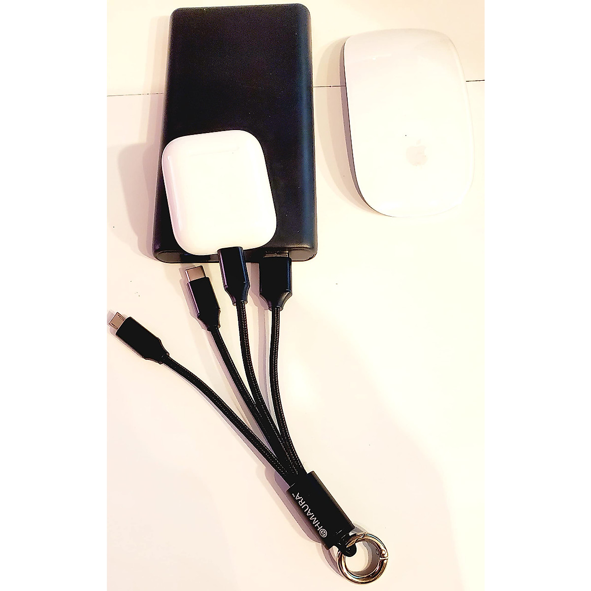 OHMAURA- Multi Charging Cable, 3 in 1 (2 - Pack) USB Cable with Keychain, Universal Portable Fast Charging Cable with 8 pin/TypeC/Micro Cable for All of Your Devices. (Black)