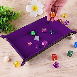SIQUK Double Sided Dice Tray Folding Rectangle PU Leather and Dark Violet Velvet Dice Holder