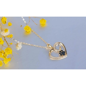 SISGEM 14k Yellow Gold Heart Pendant Necklace for Women, Real Gold Dog Cat Paw Print Jewelry Gifts for Her, 16+1+1 Inch