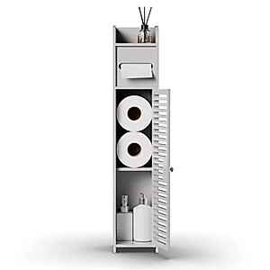 WOWZILLA Small Bathroom Storage Cabinet, White Bathroom Cabinet for Small Spaces, Next to Toilet Storage Slim Bathroom Organizers and Storage Cabinet with Shelves and Two Ventilation Door Holes