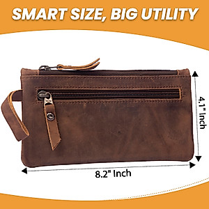 LA' PELLO Leather Pencil Case Rustic Brown - Genuine Handmade Leather Pen Pouch for Students & Artists - Pouch for Makeup tools & Travel Accessories