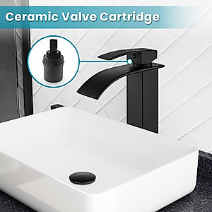 gotonovo Waterfall Tall Bathroom Faucet Single Handle Bathroom Faucets for Sink 1 Hole Stainless Steel Vessel Sink Faucet Modern Mixer Tap Wash Basin Faucet Without Pop Up Drain, Matte Black