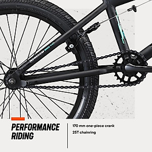 Mongoose Legion L10 Kids Freestyle Sidewalk BMX Bike, Beginner Riders, Boys and Girls, 20 Inch Wheels, Hi-Ten Steel Frame, Micro Drive 25x9T BMX Gearing, Black/Teal