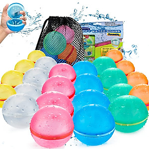 Tizikcon 24 PCS Reusable Water Balloons, Refillable Magnetic Water Balls for Outdoor Games, Self Sealing Water Splash Bomb Quick Fill for Summer Fun, Pool Beach Toys for Kids Ages 3-12