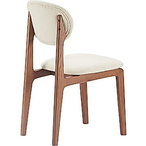 Elle Decor Coralie Mid-Century Modern Upholstered Dining Chair, Walnut-Stained Wood and Tapered Legs, Buttercream