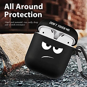 Mulafnxal for Airpod 1/2 Case Cute Cartoon 3D Unique Soft TPU Cover Funny Fashion Fun Kawaii Character Stylish Design Cases Women Girls Boys Teen for Air pods 1/2 Black Angry Face