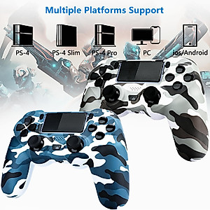 PGYFDAL 2 Pack Wireless Controller For PS4/Pro/PC, Gamepad with USB Cable/1000mAh Battery/Dual Vibration/6-Axis Motion Sensor/3.5mm Audio Jack/Multi Touch Pad/Share Button (Blue and Grey)