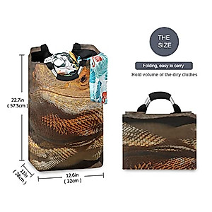 Laundry Basket Bearded Dragon Large Collapsible Laundry Hamper With Handle Self Standing Portable Fabric Folding Dirty Washing Bin Storage Tote Bag