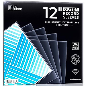 BIG FUDGE 25x Vinyl Record Outer Sleeves 12" LP | Durable & Wrinkle-Free | Crystal Clear & Made from High-Density Polypropylene | 3 mil Thick, 12.75” x 12.75” | Fits Most Gatefolds and Double LPs