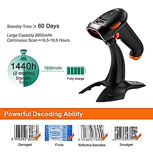 Tera Wireless 2D QR Barcode Scanner with Stand, 3 in 1 Compatible with Bluetooth & 2.4GHz Wireless & USB Wired Barcode Reader Handheld Bar Code Reader HW0001
