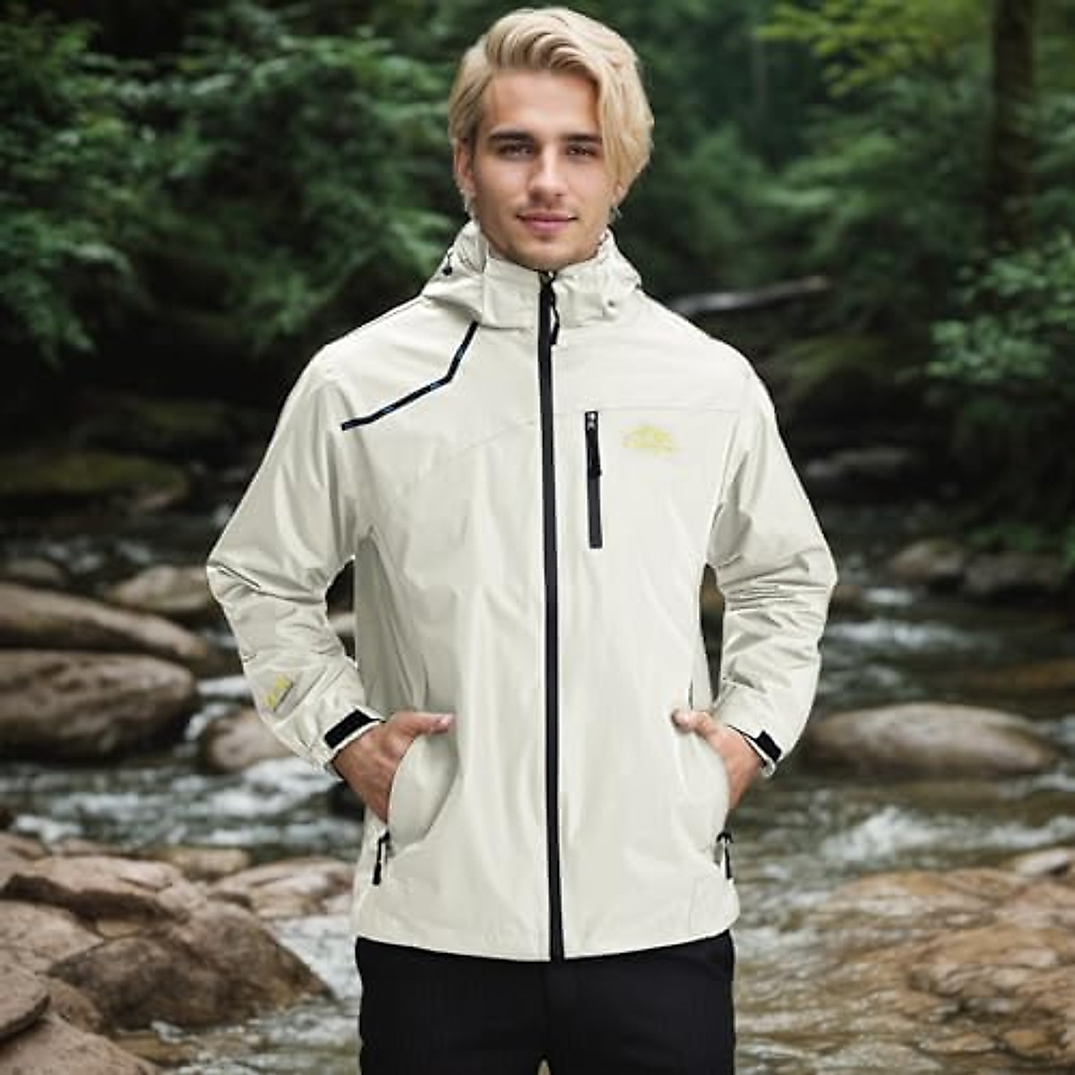 HVECZIXP Men's Women's Waterproof Lightweight Rain Jacket With Hood Zipper Trench Outdoor Windproof Jacket For Hiking Travel