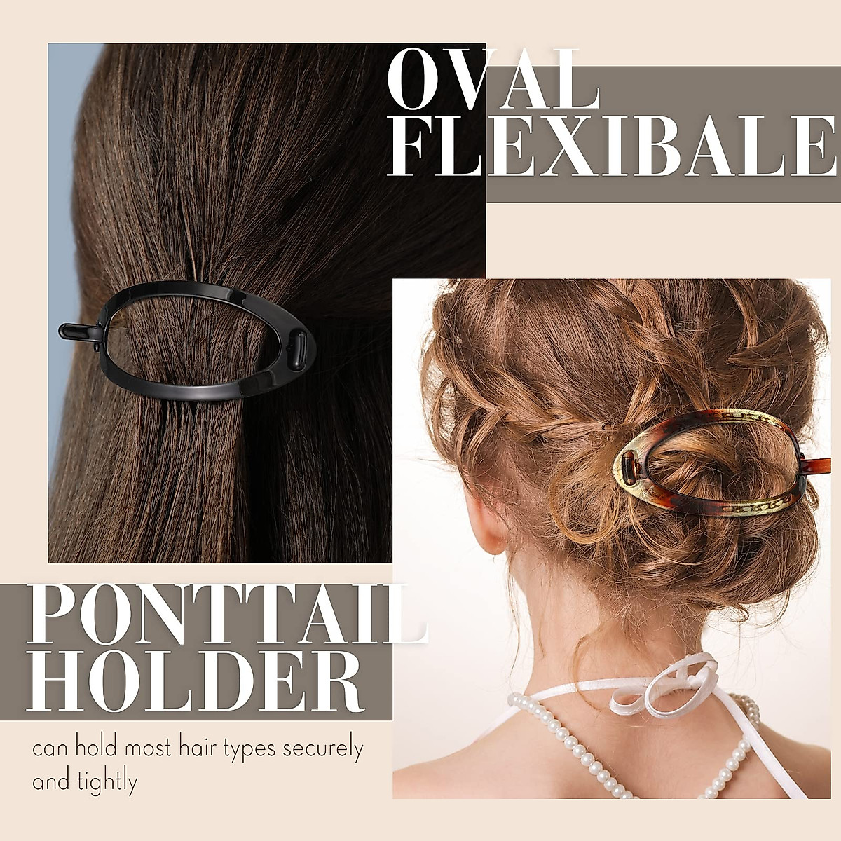 Yilloog 3 Pieces French Hair Barrette Clip French Clips Flexible Ponytail Holder Plain Strong Grip Closure Barrettes Styling No Metal Hair Accessories for Women Girls, 3 Colors (Oval Shape)