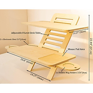 WOODCHES Adjustable Jumbo Wood Laptop Stand, Standing Desk Converter, Workstation Deskstand, Handmade Birch Plywood Tabletop, Home Office
