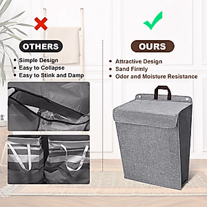 Genogore Hanging Laundry Hamper Bag, 3 Pack Collapsible Laundry Baskets with Lids and Over the Door Hooks, Laundry Bags for Laundry Room Bedrooms Bathrooms College Dorms